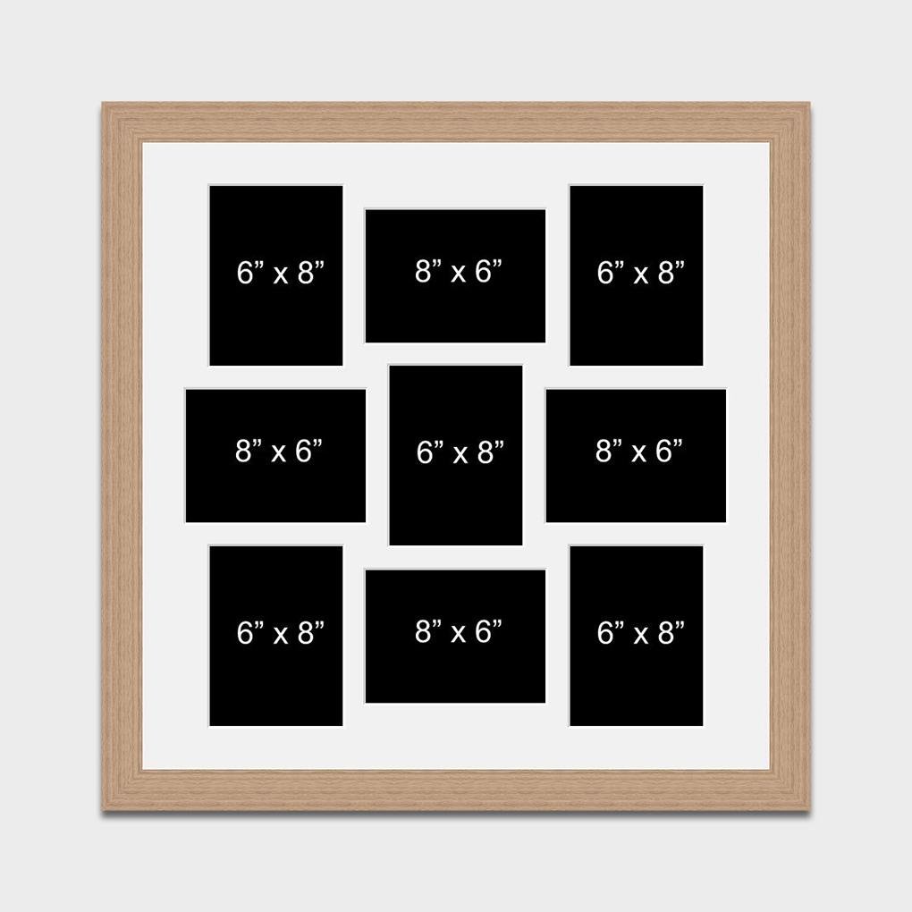 9 Aperture Multi Photo Frame | Holds 9 8"x6" Photos | Oak Veneer Frame ...
