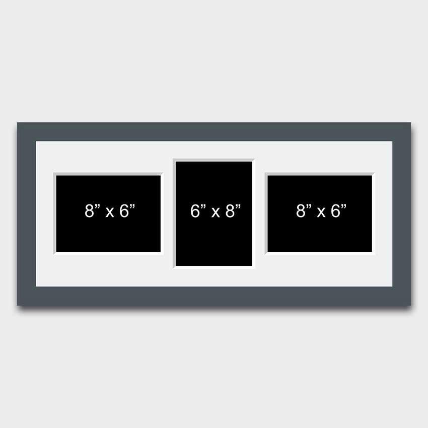 Multi Photo Frame to hold 3 8" x 6" Mixed Photos in a Grey Frame ...